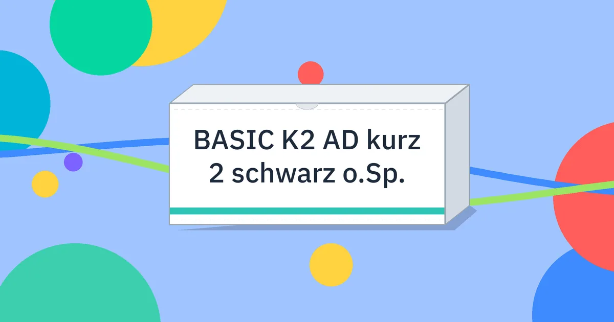 Symbolbild: Packung mit der Aufschrift BASIC K2 AD kurz 2 schwarz o.Sp. (PZN 20263865) – Verfügbarkeit und Bezug in Apotheken in Frankfurt am Main