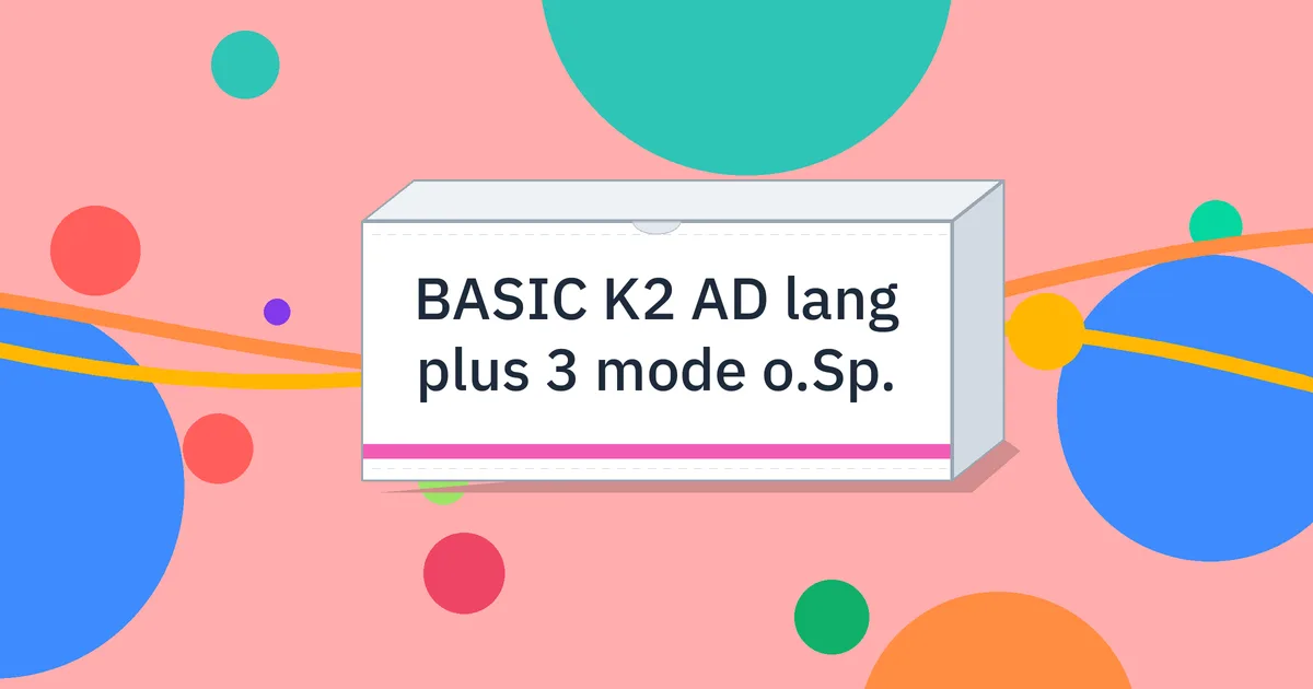Symbolbild: Packung mit der Aufschrift BASIC K2 AD lang plus 3 mode o.Sp. (PZN 20264623) – Verfügbarkeit und Bezug in Apotheken in Frankfurt am Main