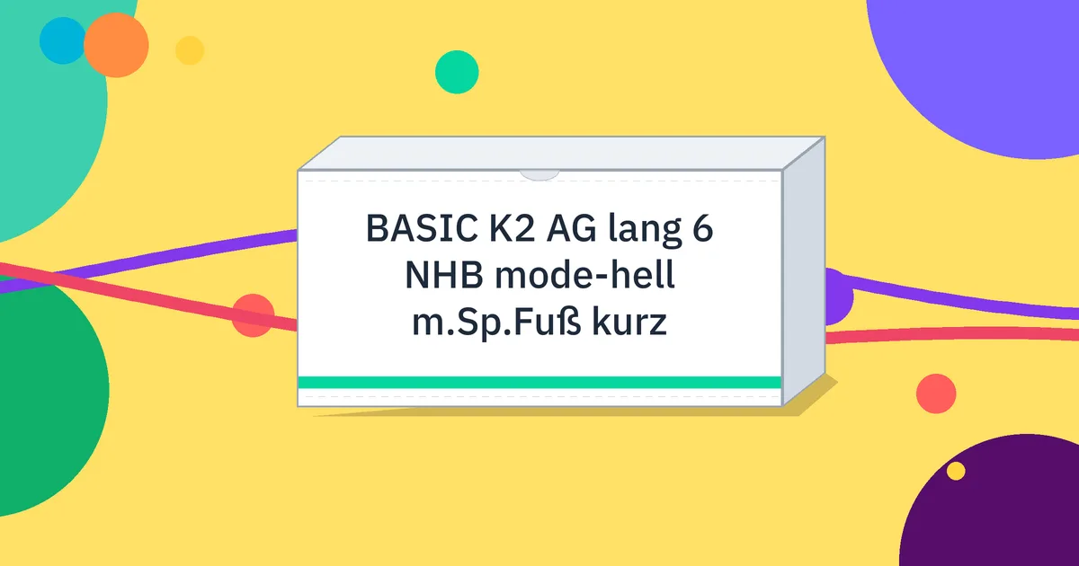 Symbolbild: Packung mit der Aufschrift BASIC K2 AG lang 6 NHB mode-hell m.Sp.Fuß kurz (PZN 20268377) – Verfügbarkeit und Bezug in Apotheken in Frankfurt am Main