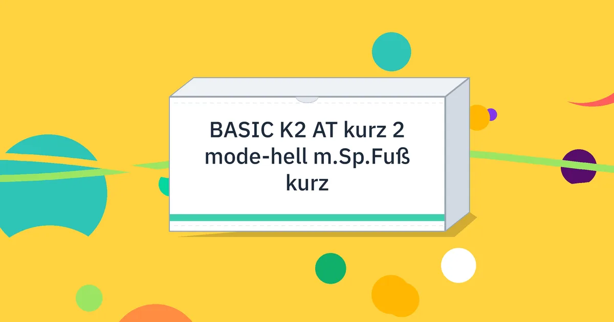 Symbolbild: Packung mit der Aufschrift BASIC K2 AT kurz 2 mode-hell m.Sp.Fuß kurz (PZN 20268986) – Verfügbarkeit und Bezug in Apotheken in Frankfurt am Main
