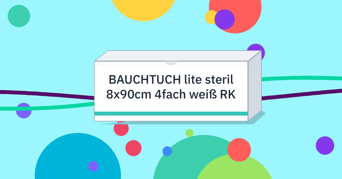 Symbolbild: Packung mit der Aufschrift BAUCHTUCH lite steril 8x90cm 4fach weiß RK (PZN 09214197) – Verfügbarkeit und Bezug in Apotheken in Frankfurt am Main