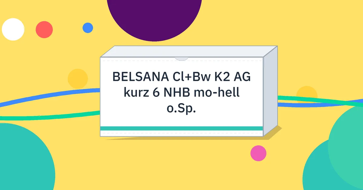 Symbolbild: Packung mit der Aufschrift BELSANA Cl+Bw K2 AG kurz 6 NHB mo-hell o.Sp. (PZN 12248550) – Verfügbarkeit und Bezug in Apotheken in Frankfurt am Main