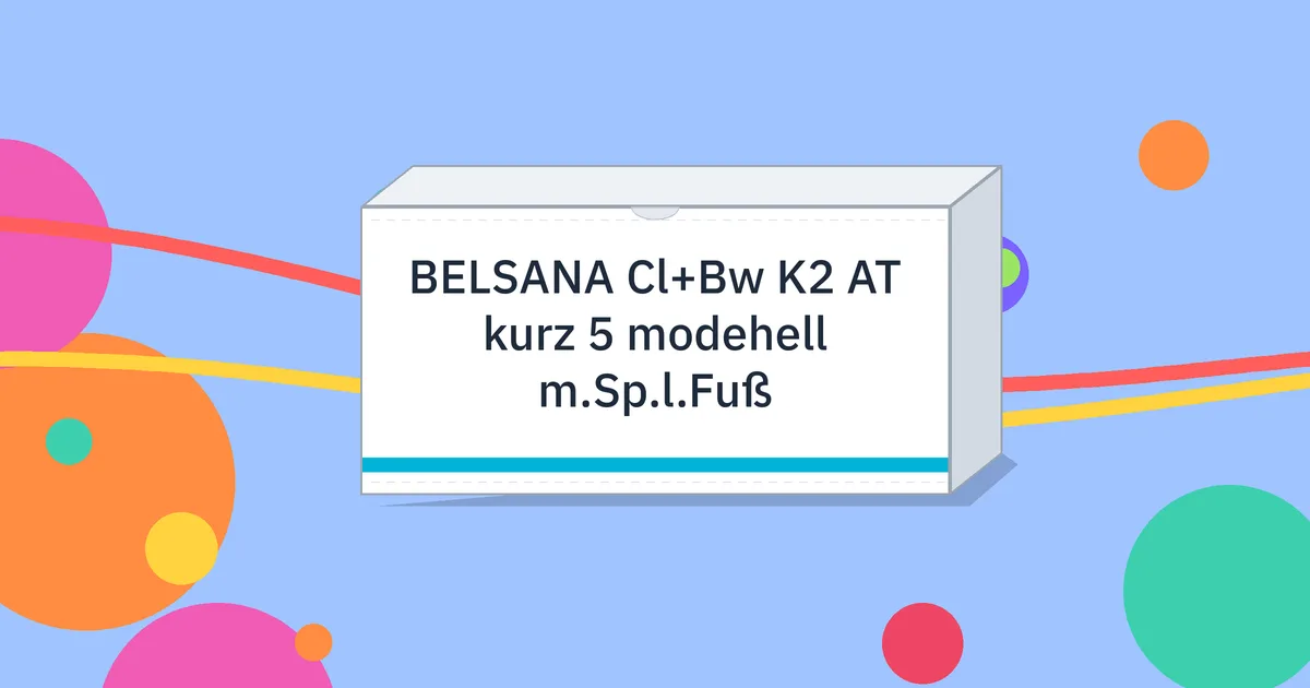 Symbolbild: Packung mit der Aufschrift BELSANA Cl+Bw K2 AT kurz 5 modehell m.Sp.l.Fuß (PZN 12253315) – Verfügbarkeit und Bezug in Apotheken in Frankfurt am Main