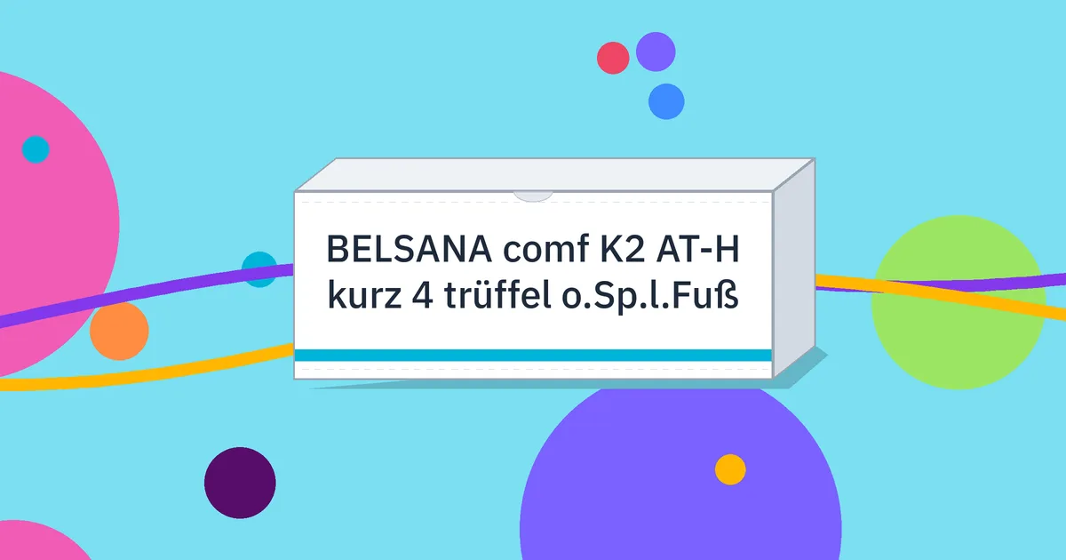 Symbolbild: Packung mit der Aufschrift BELSANA comf K2 AT-H kurz 4 trüffel o.Sp.l.Fuß (PZN 12330487) – Verfügbarkeit und Bezug in Apotheken in Frankfurt am Main