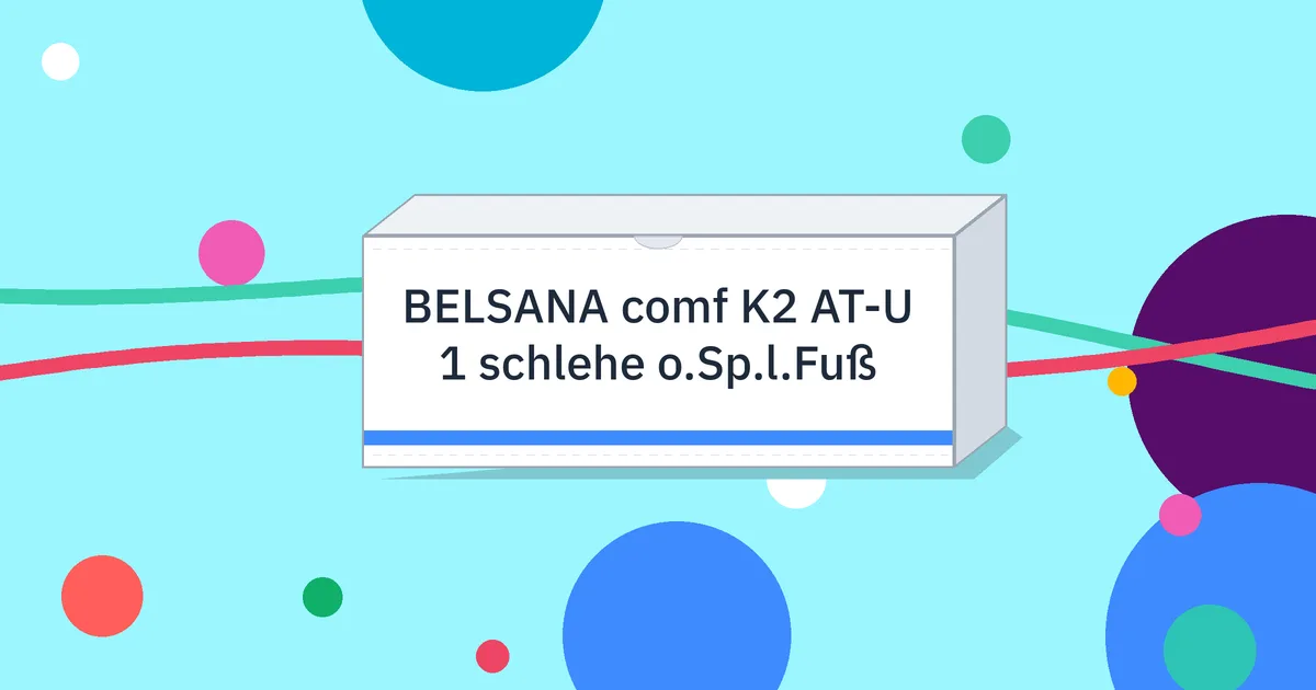 Symbolbild: Packung mit der Aufschrift BELSANA comf K2 AT-U 1 schlehe o.Sp.l.Fuß (PZN 12332351) – Verfügbarkeit und Bezug in Apotheken in Frankfurt am Main