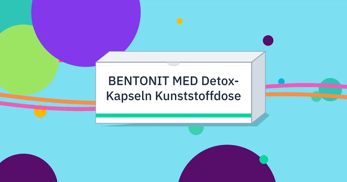 Symbolbild: Packung mit der Aufschrift BENTONIT MED Detox-Kapseln Kunststoffdose (PZN 19161088) – Verfügbarkeit und Bezug in Apotheken in Frankfurt am Main