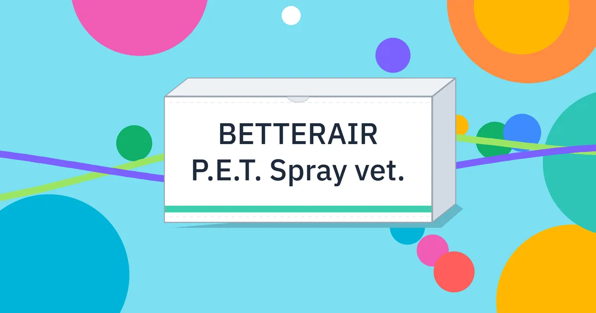 Symbolbild: Packung mit der Aufschrift BETTERAIR P.E.T. Spray vet. (PZN 18388890) – Verfügbarkeit und Bezug in Apotheken in Frankfurt am Main