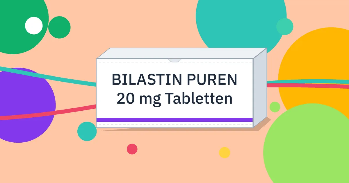 Symbolbild: Packung mit der Aufschrift BILASTIN PUREN 20 mg Tabletten (PZN 19767365) – Verfügbarkeit und Bezug in Apotheken in Frankfurt am Main