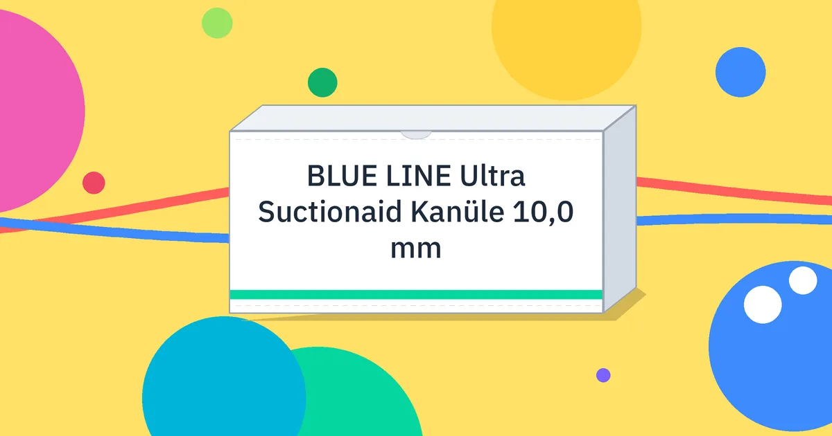 Symbolbild: Packung mit der Aufschrift BLUE LINE Ultra Suctionaid Kanüle 10,0 mm (PZN 09216546) – Verfügbarkeit und Bezug in Apotheken in Frankfurt am Main