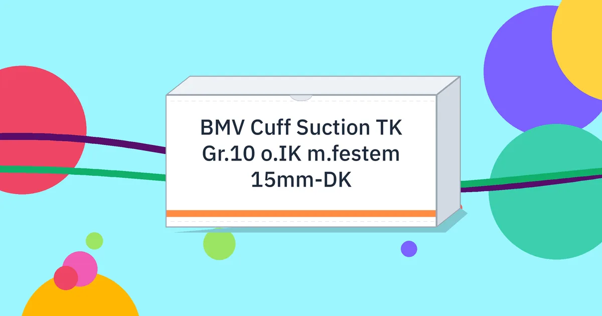 Symbolbild: Packung mit der Aufschrift BMV Cuff Suction TK Gr.10 o.IK m.festem 15mm-DK (PZN 18848707) – Verfügbarkeit und Bezug in Apotheken in Frankfurt am Main
