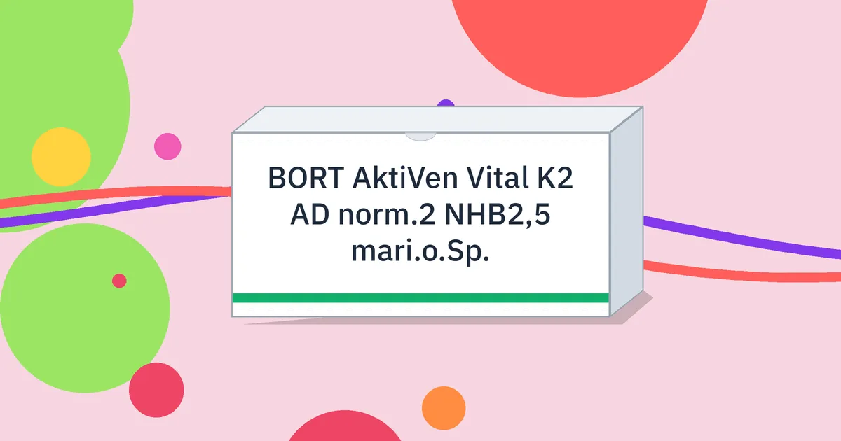 Symbolbild: Packung mit der Aufschrift BORT AktiVen Vital K2 AD norm.2 NHB2,5 mari.o.Sp. (PZN 17499245) – Verfügbarkeit und Bezug in Apotheken in Frankfurt am Main
