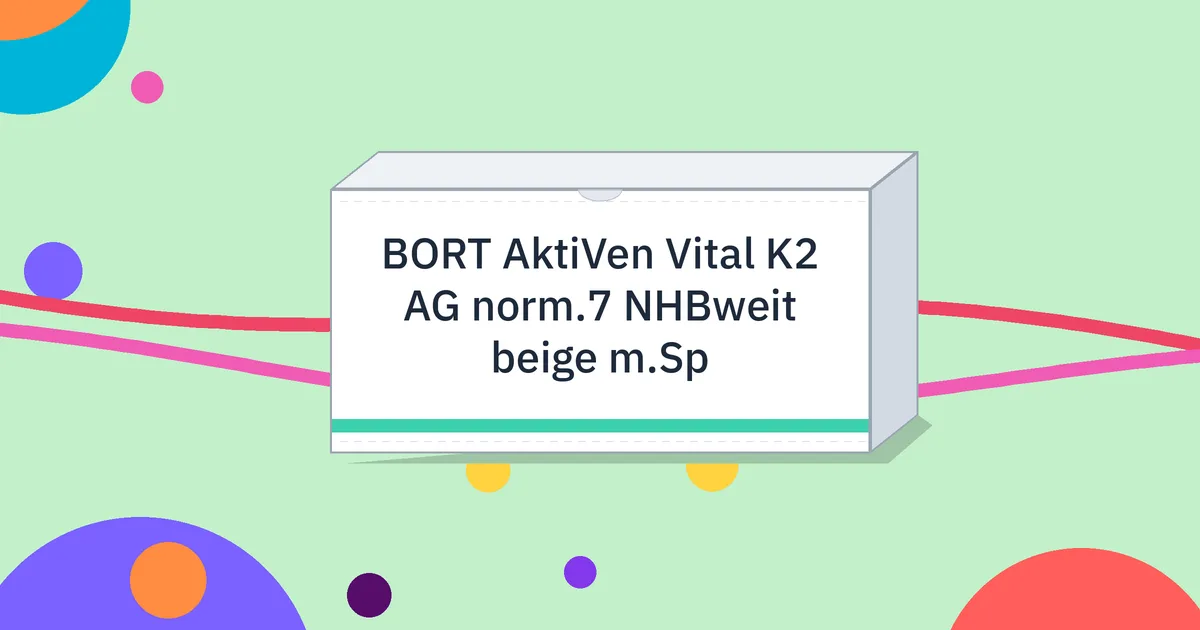 Symbolbild: Packung mit der Aufschrift BORT AktiVen Vital K2 AG norm.7 NHBweit beige m.Sp (PZN 13731975) – Verfügbarkeit und Bezug in Apotheken in Frankfurt am Main