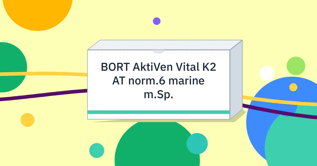 Symbolbild: Packung mit der Aufschrift BORT AktiVen Vital K2 AT norm.6 marine m.Sp. (PZN 13741896) – Verfügbarkeit und Bezug in Apotheken in Frankfurt am Main
