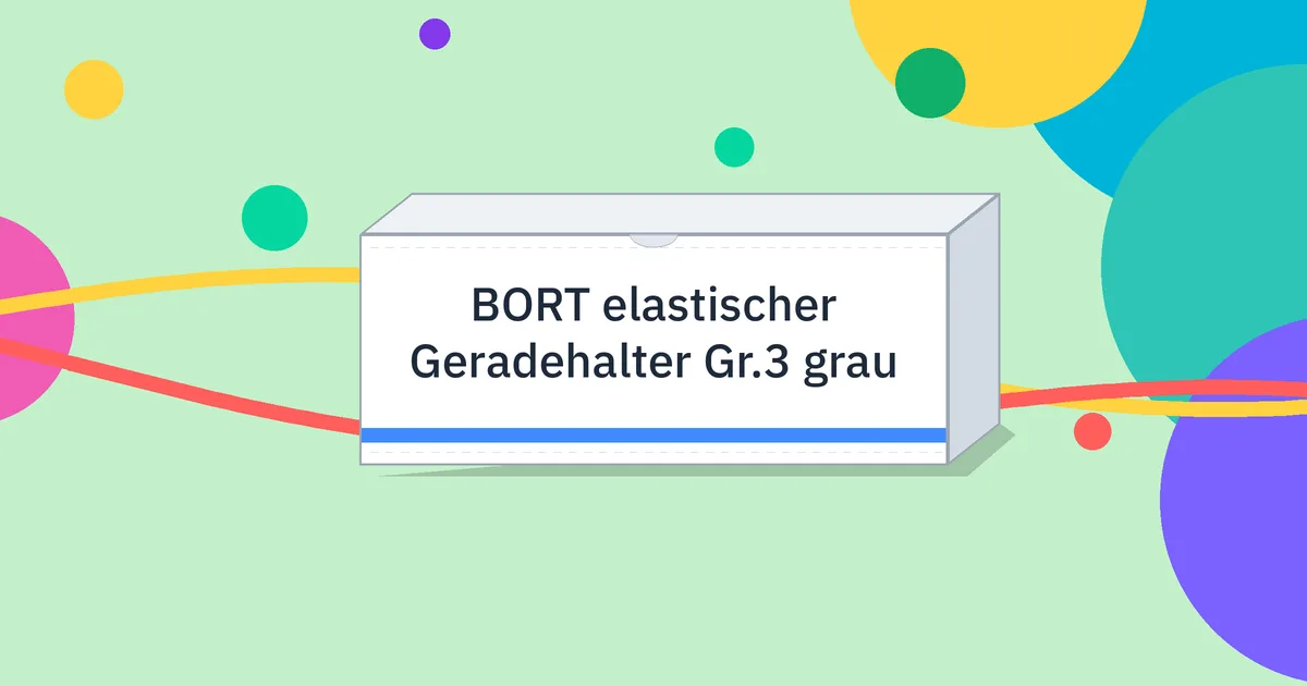 Symbolbild: Packung mit der Aufschrift BORT elastischer Geradehalter Gr.3 grau (PZN 16878584) – Verfügbarkeit und Bezug in Apotheken in Frankfurt am Main