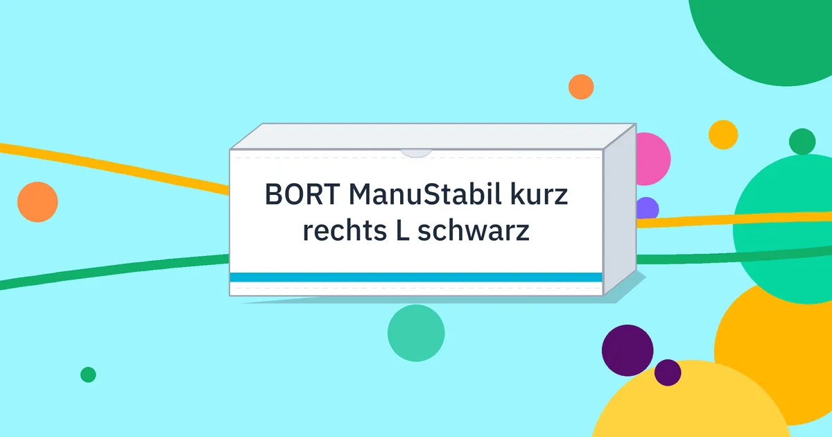 Symbolbild: Packung mit der Aufschrift BORT ManuStabil kurz rechts L schwarz (PZN 05539838) – Verfügbarkeit und Bezug in Apotheken in Frankfurt am Main