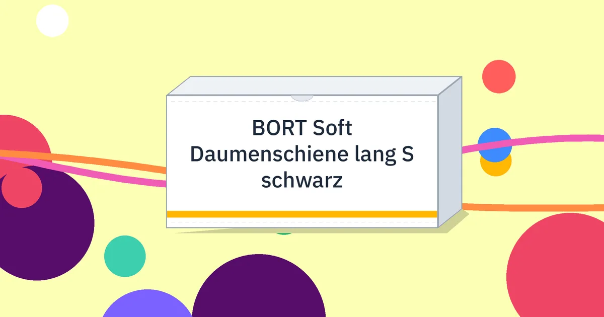 Symbolbild: Packung mit der Aufschrift BORT Soft Daumenschiene lang S schwarz (PZN 07669829) – Verfügbarkeit und Bezug in Apotheken in Frankfurt am Main