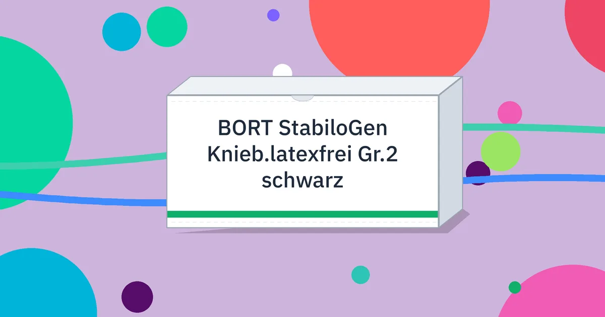 Symbolbild: Packung mit der Aufschrift BORT StabiloGen Knieb.latexfrei Gr.2 schwarz (PZN 16846147) – Verfügbarkeit und Bezug in Apotheken in Frankfurt am Main