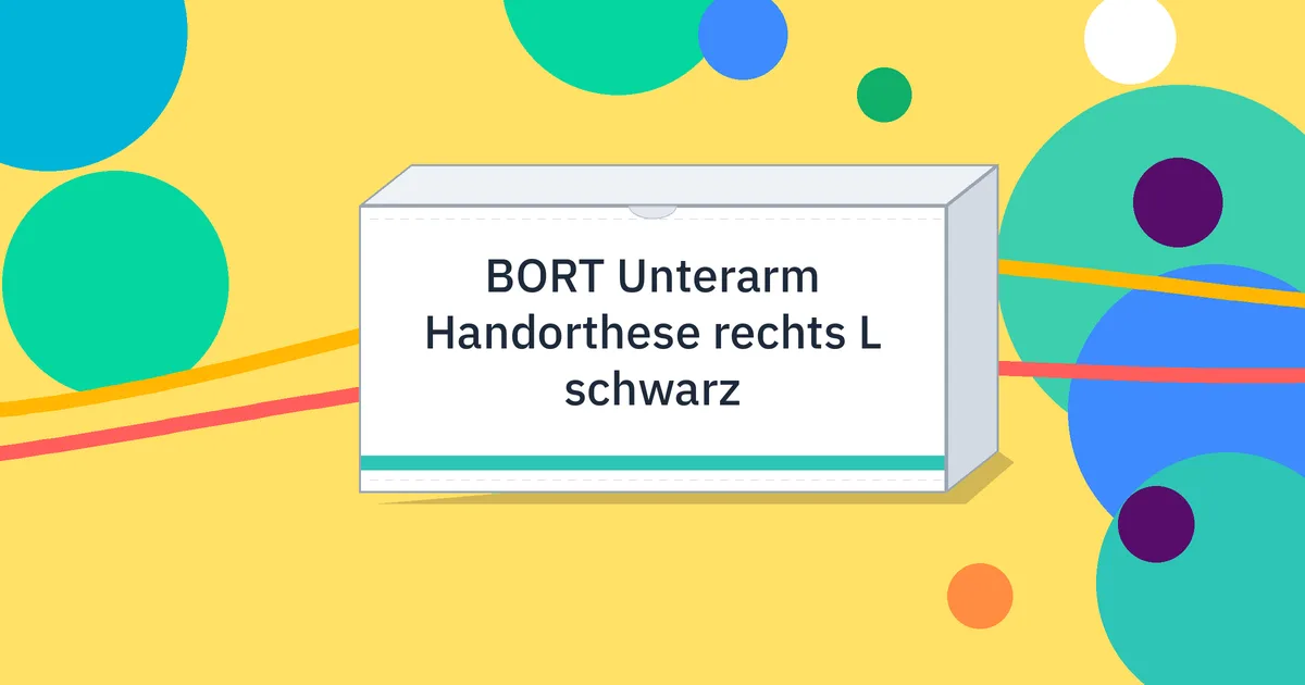 Symbolbild: Packung mit der Aufschrift BORT Unterarm Handorthese rechts L schwarz (PZN 07668907) – Verfügbarkeit und Bezug in Apotheken in Frankfurt am Main