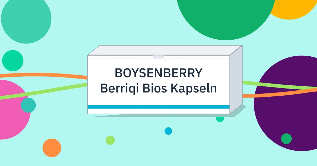 Symbolbild: Packung mit der Aufschrift BOYSENBERRY Berriqi Bios Kapseln (PZN 19205259) – Verfügbarkeit und Bezug in Apotheken in Frankfurt am Main
