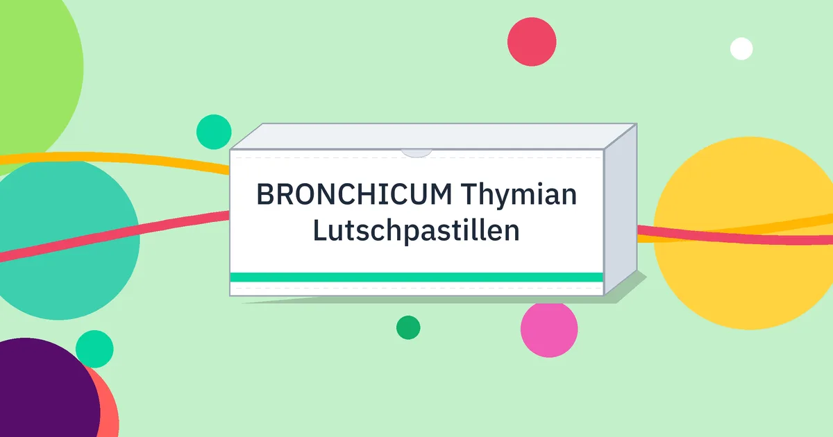 Symbolbild: Packung mit der Aufschrift BRONCHICUM Thymian Lutschpastillen (PZN 07605195) – Verfügbarkeit und Bezug in Apotheken in Frankfurt am Main