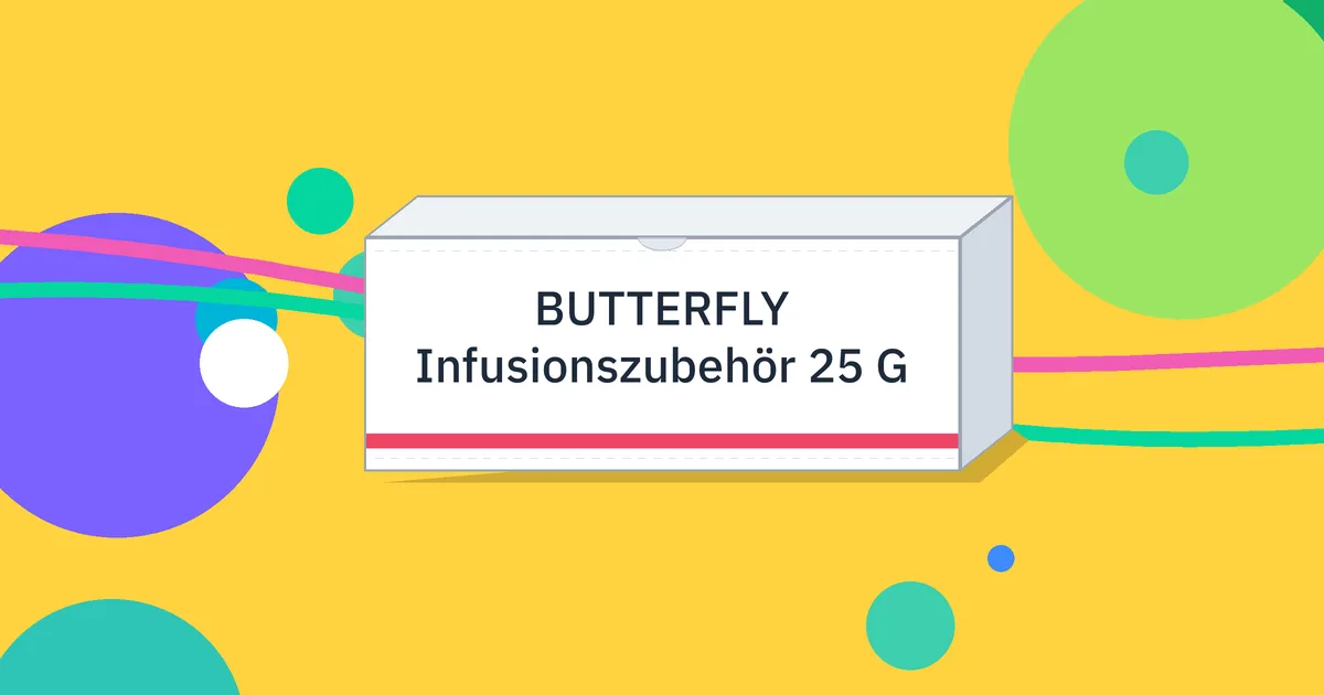 Symbolbild: Packung mit der Aufschrift BUTTERFLY Infusionszubehör 25 G (PZN 00328284) – Verfügbarkeit und Bezug in Apotheken in Frankfurt am Main