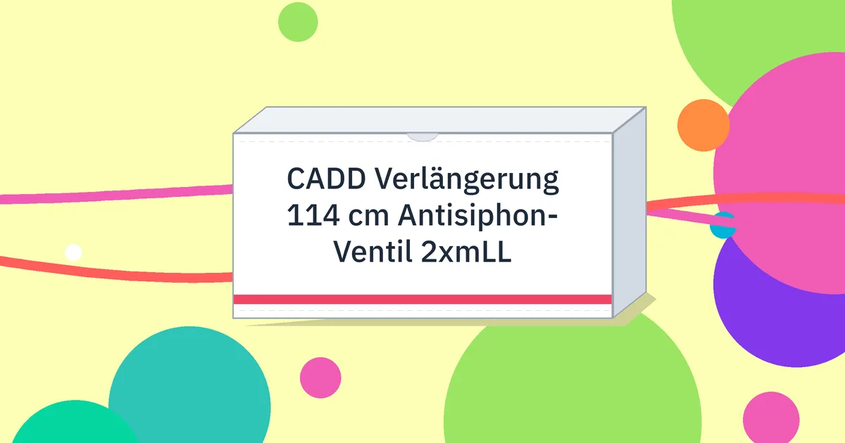 Symbolbild: Packung mit der Aufschrift CADD Verlängerung 114 cm Antisiphon-Ventil 2xmLL (PZN 15434945) – Verfügbarkeit und Bezug in Apotheken in Frankfurt am Main