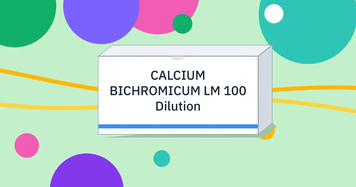 Symbolbild: Packung mit der Aufschrift CALCIUM BICHROMICUM LM 100 Dilution (PZN 13407683) – Verfügbarkeit und Bezug in Apotheken in Frankfurt am Main
