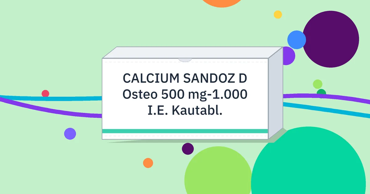 Symbolbild: Packung mit der Aufschrift CALCIUM SANDOZ D Osteo 500 mg-1.000 I.E. Kautabl. (PZN 11586279) – Verfügbarkeit und Bezug in Apotheken in Frankfurt am Main