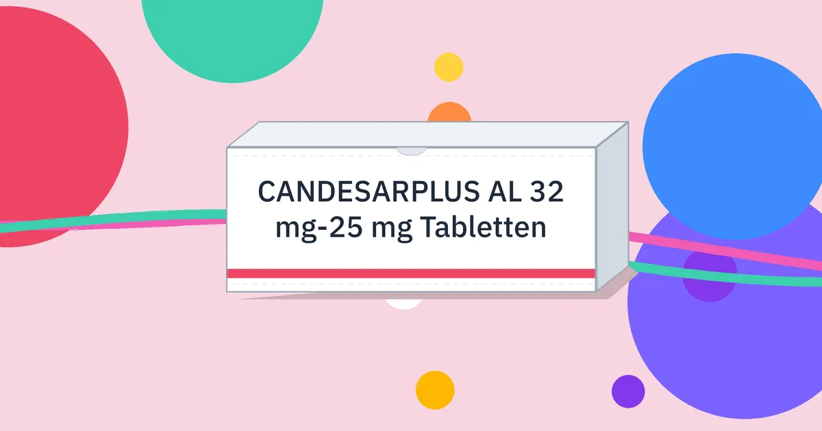 Symbolbild: Packung mit der Aufschrift CANDESARPLUS AL 32 mg-25 mg Tabletten (PZN 04369742) – Verfügbarkeit und Bezug in Apotheken in Frankfurt am Main