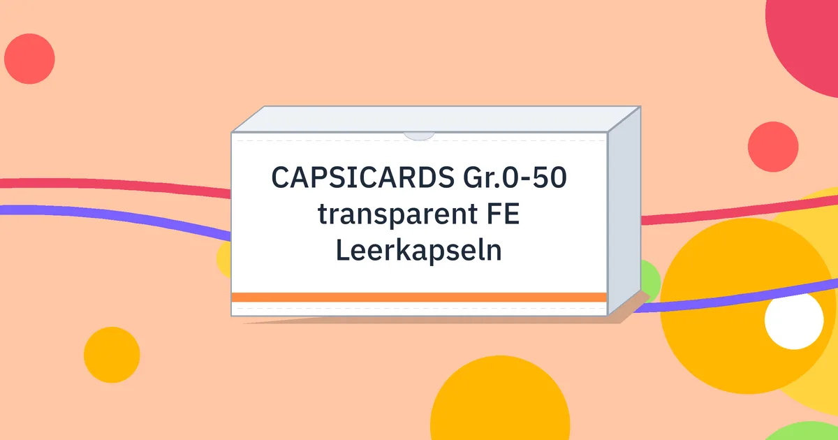 Symbolbild: Packung mit der Aufschrift CAPSICARDS Gr.0-50 transparent FE Leerkapseln (PZN 10999878) – Verfügbarkeit und Bezug in Apotheken in Frankfurt am Main