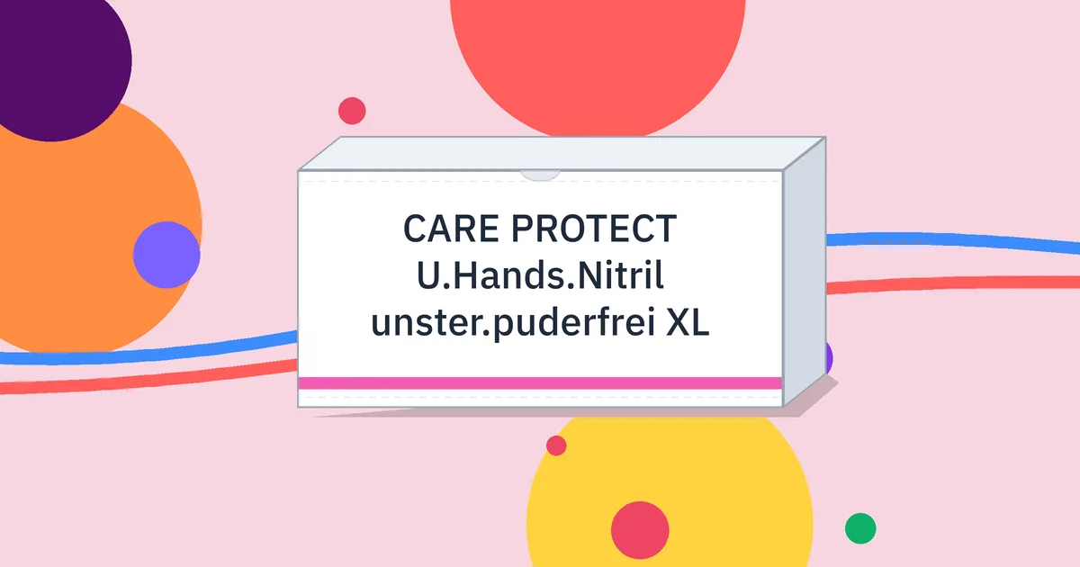 Symbolbild: Packung mit der Aufschrift CARE PROTECT U.Hands.Nitril unster.puderfrei XL (PZN 17992810) – Verfügbarkeit und Bezug in Apotheken in Frankfurt am Main