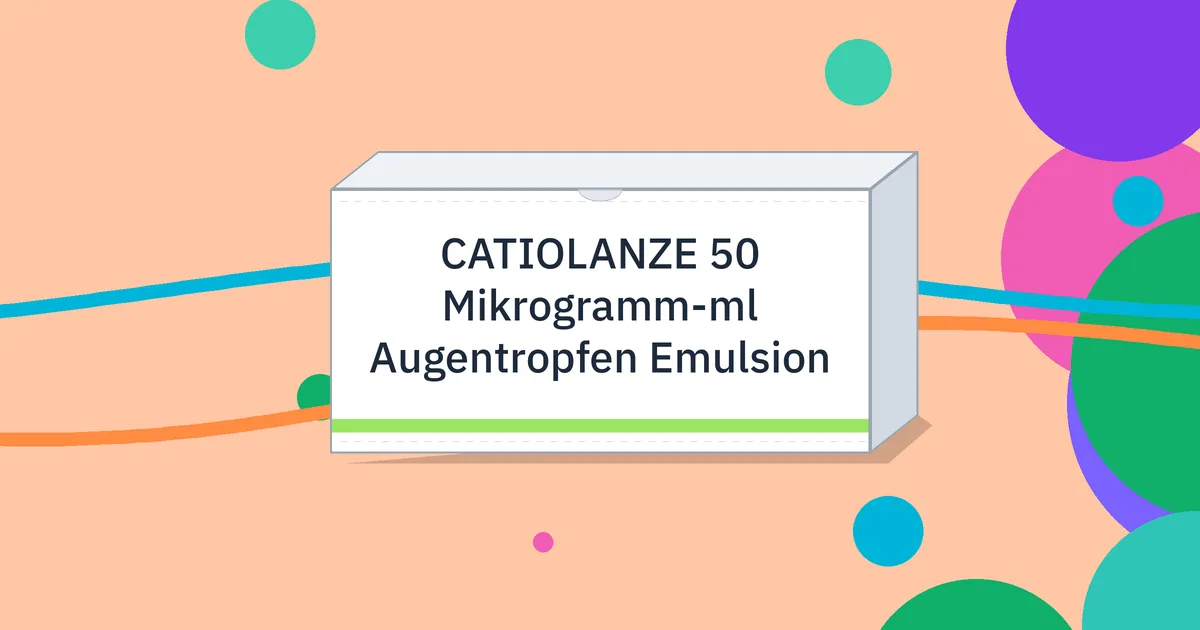 Symbolbild: Packung mit der Aufschrift CATIOLANZE 50 Mikrogramm-ml Augentropfen Emulsion (PZN 19225931) – Verfügbarkeit und Bezug in Apotheken in Frankfurt am Main
