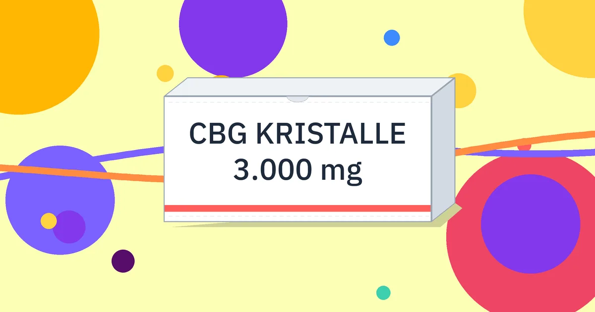 Symbolbild: Packung mit der Aufschrift CBG KRISTALLE 3.000 mg (PZN 15584248) – Verfügbarkeit und Bezug in Apotheken in Frankfurt am Main