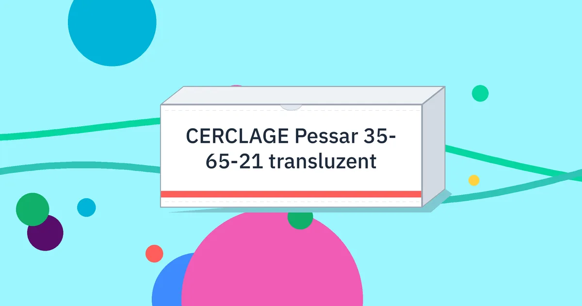 Symbolbild: Packung mit der Aufschrift CERCLAGE Pessar 35-65-21 transluzent (PZN 15226603) – Verfügbarkeit und Bezug in Apotheken in Frankfurt am Main