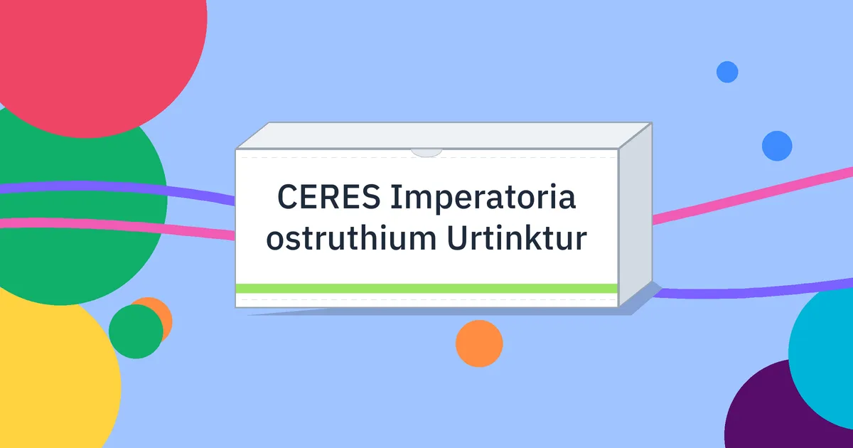 Symbolbild: Packung mit der Aufschrift CERES Imperatoria ostruthium Urtinktur (PZN 12724938) – Verfügbarkeit und Bezug in Apotheken in Frankfurt am Main