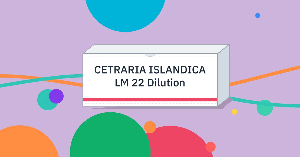 Symbolbild: Packung mit der Aufschrift CETRARIA ISLANDICA LM 22 Dilution (PZN 12812200) – Verfügbarkeit und Bezug in Apotheken in Frankfurt am Main