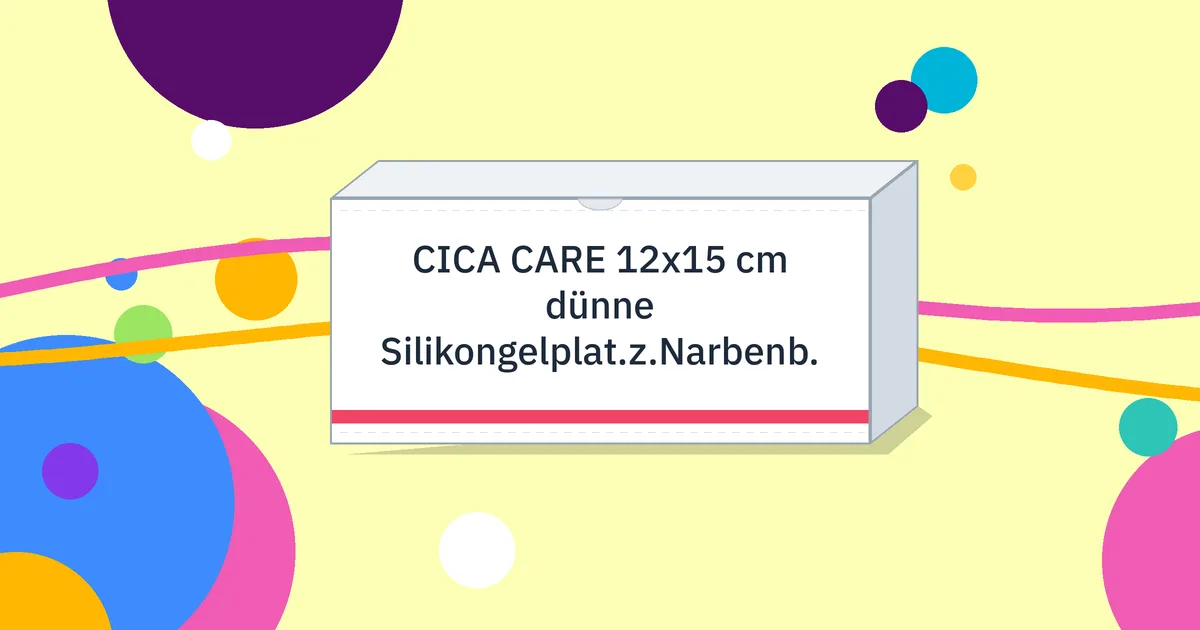 Symbolbild: Packung mit der Aufschrift CICA CARE 12x15 cm dünne Silikongelplat.z.Narbenb. (PZN 19685609) – Verfügbarkeit und Bezug in Apotheken in Frankfurt am Main