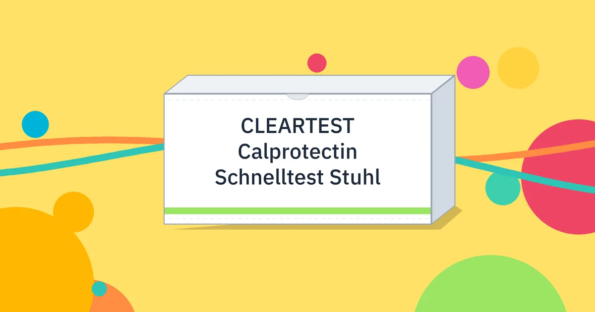 Symbolbild: Packung mit der Aufschrift CLEARTEST Calprotectin Schnelltest Stuhl (PZN 18038598) – Verfügbarkeit und Bezug in Apotheken in Frankfurt am Main