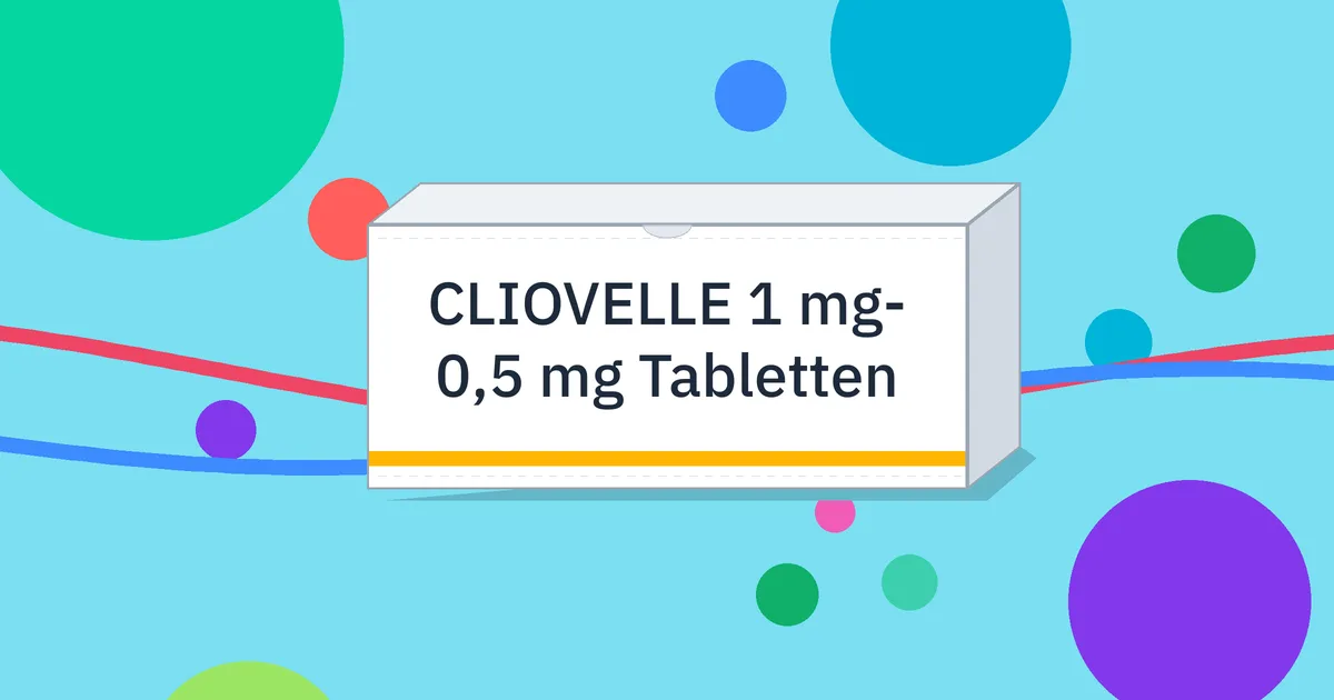 Symbolbild: Packung mit der Aufschrift CLIOVELLE 1 mg-0,5 mg Tabletten (PZN 18046238) – Verfügbarkeit und Bezug in Apotheken in Frankfurt am Main