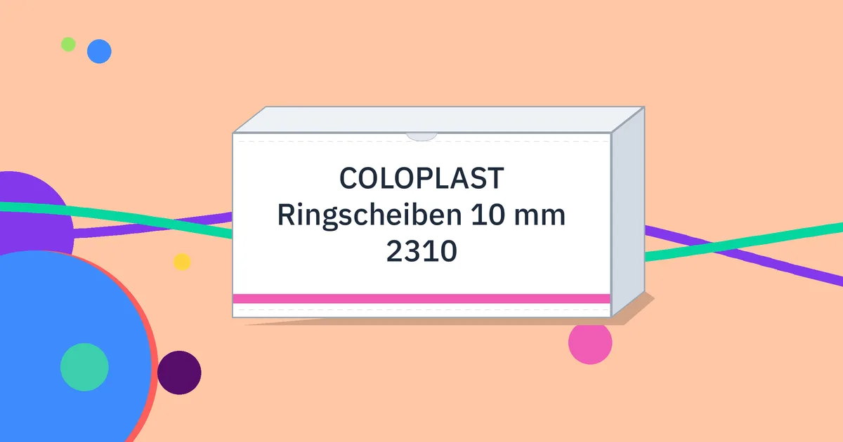 Symbolbild: Packung mit der Aufschrift COLOPLAST Ringscheiben 10 mm 2310 (PZN 02298819) – Verfügbarkeit und Bezug in Apotheken in Frankfurt am Main