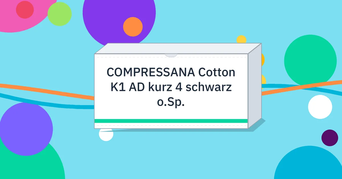 Symbolbild: Packung mit der Aufschrift COMPRESSANA Cotton K1 AD kurz 4 schwarz o.Sp. (PZN 10215687) – Verfügbarkeit und Bezug in Apotheken in Frankfurt am Main