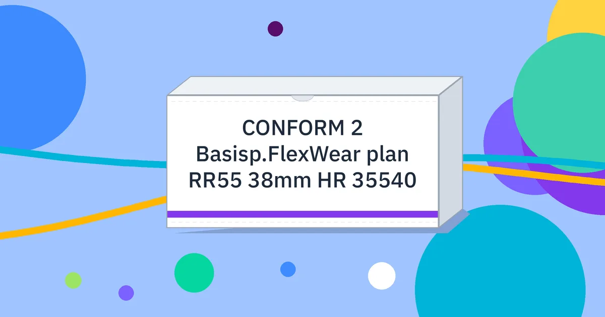 Symbolbild: Packung mit der Aufschrift CONFORM 2 Basisp.FlexWear plan RR55 38mm HR 35540 (PZN 16851390) – Verfügbarkeit und Bezug in Apotheken in Frankfurt am Main