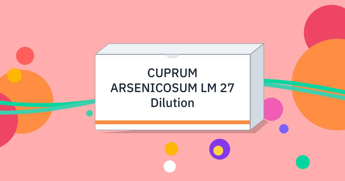 Symbolbild: Packung mit der Aufschrift CUPRUM ARSENICOSUM LM 27 Dilution (PZN 12837909) – Verfügbarkeit und Bezug in Apotheken in Frankfurt am Main
