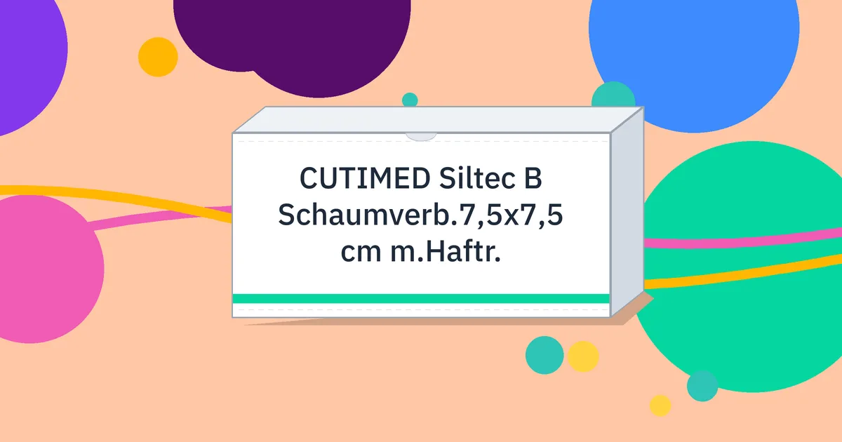 Symbolbild: Packung mit der Aufschrift CUTIMED Siltec B Schaumverb.7,5x7,5 cm m.Haftr. (PZN 18188961) – Verfügbarkeit und Bezug in Apotheken in Frankfurt am Main