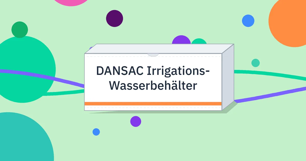 Symbolbild: Packung mit der Aufschrift DANSAC Irrigations-Wasserbehälter (PZN 03134994) – Verfügbarkeit und Bezug in Apotheken in Frankfurt am Main