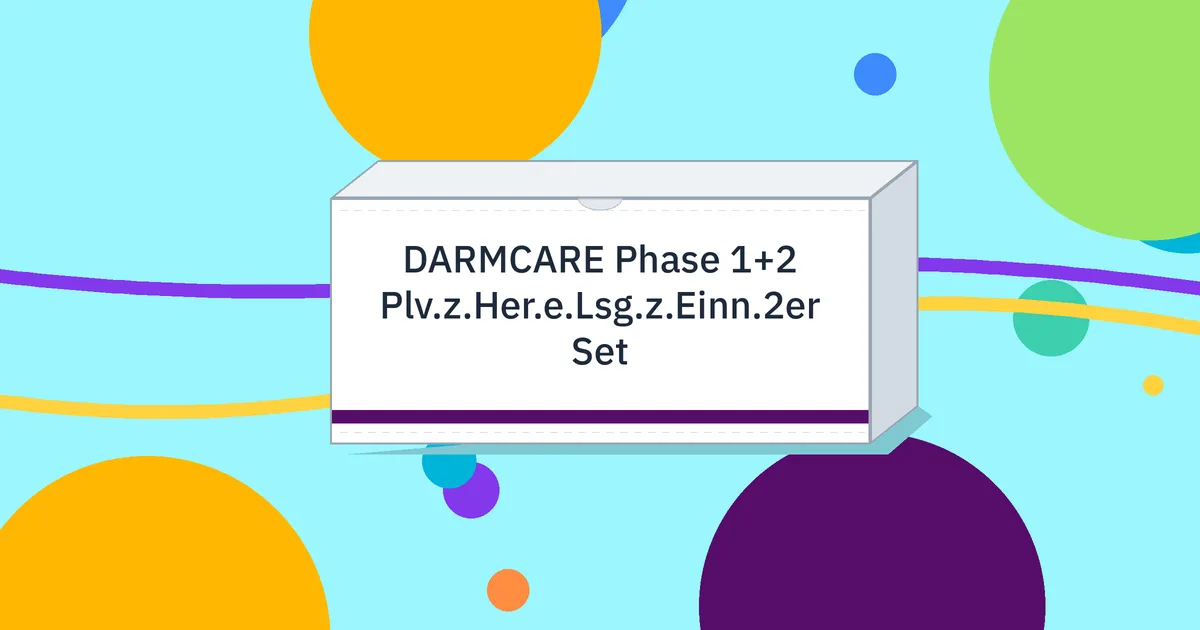 Symbolbild: Packung mit der Aufschrift DARMCARE Phase 1+2 Plv.z.Her.e.Lsg.z.Einn.2er Set (PZN 20410533) – Verfügbarkeit und Bezug in Apotheken in Frankfurt am Main