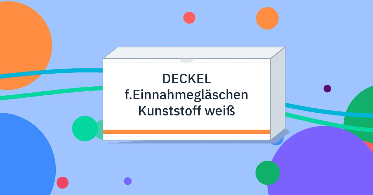 Symbolbild: Packung mit der Aufschrift DECKEL f.Einnahmegläschen Kunststoff weiß (PZN 09388566) – Verfügbarkeit und Bezug in Apotheken in Frankfurt am Main