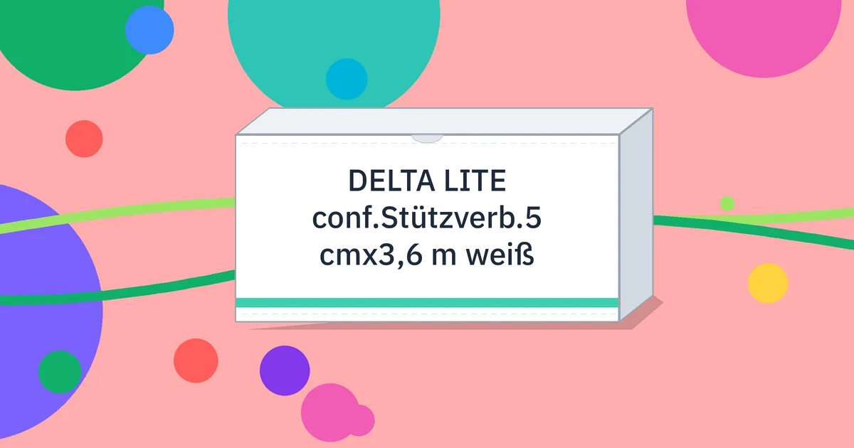 Symbolbild: Packung mit der Aufschrift DELTA LITE conf.Stützverb.5 cmx3,6 m weiß (PZN 03389412) – Verfügbarkeit und Bezug in Apotheken in Frankfurt am Main