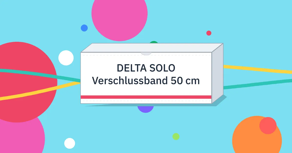 Symbolbild: Packung mit der Aufschrift DELTA SOLO Verschlussband 50 cm (PZN 04991619) – Verfügbarkeit und Bezug in Apotheken in Frankfurt am Main