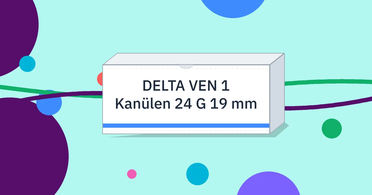 Symbolbild: Packung mit der Aufschrift DELTA VEN 1 Kanülen 24 G 19 mm (PZN 07757692) – Verfügbarkeit und Bezug in Apotheken in Frankfurt am Main